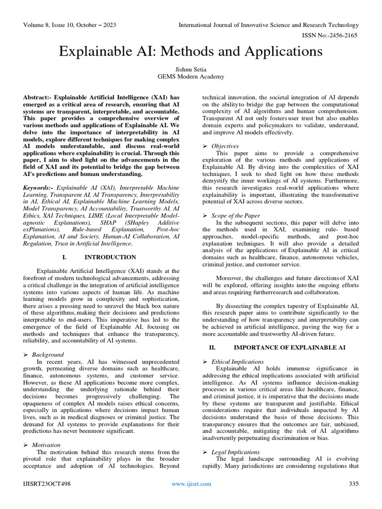 Explainable AI: Methods and Applications | Download Free PDF | Artificial Intelligence ...