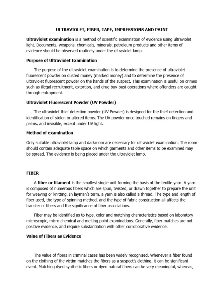 Forensic Evidence Examination Techniques | PDF | Yarn | Ultraviolet