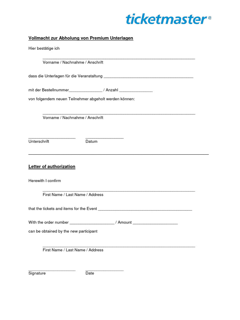 Vollmacht Zur Abholung Von VIP - Und Premium-Unterlagen | PDF