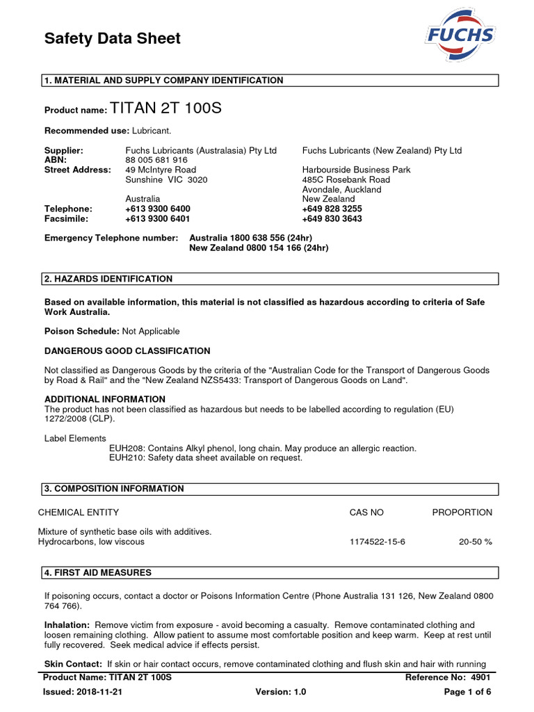 Titan 2T 100S-SDS | PDF | Dangerous Goods | Toxicity