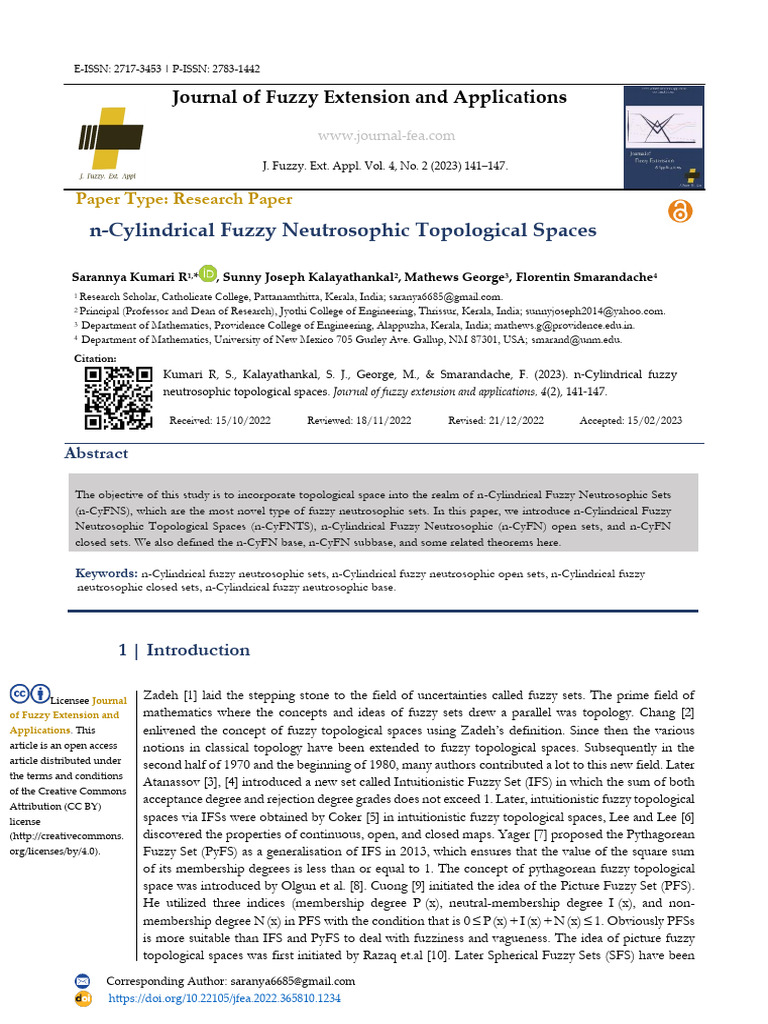 N-Cylindrical Fuzzy Neutrosophic Topological Spaces | PDF | Mathematics ...