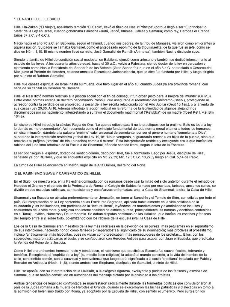 Hillel y su legado en la ley judía | PDF | Jesús | Samaria