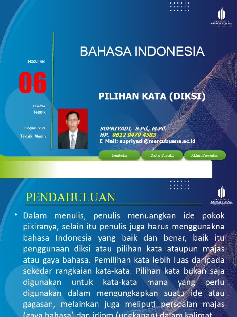 Modul 6 Pilihan Kata (Diksi) Teknik Mesin | PDF