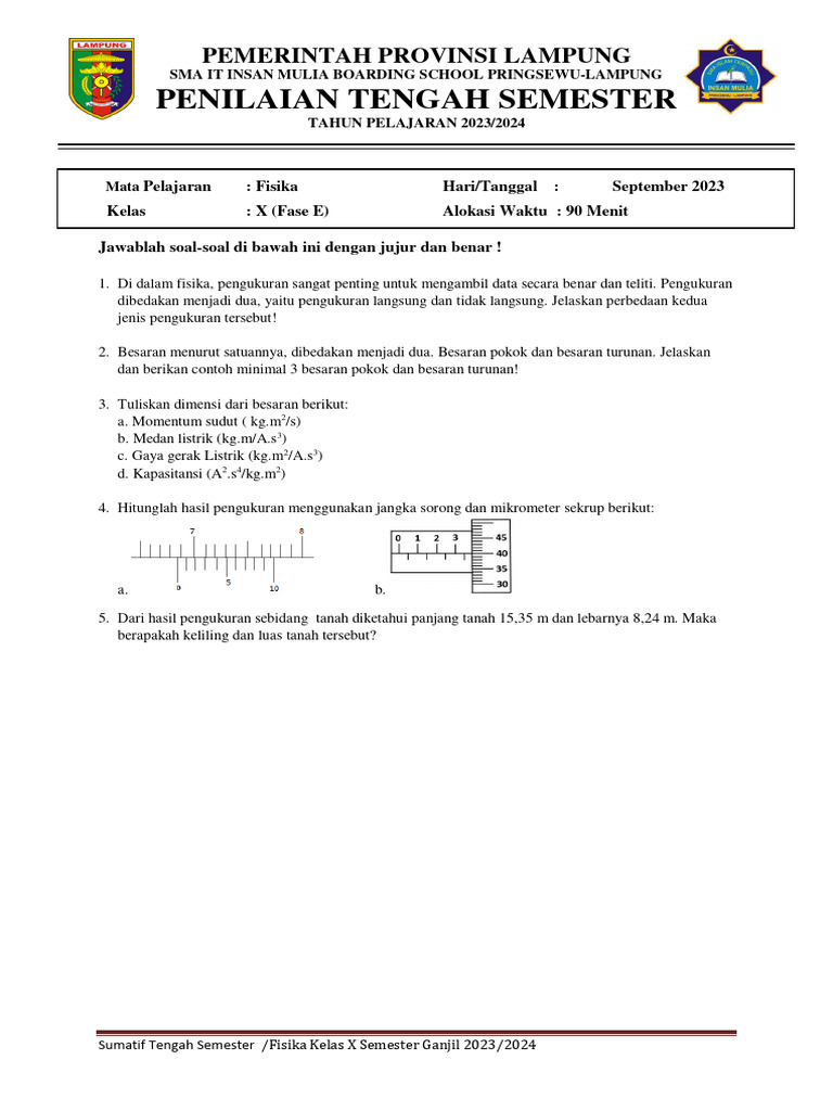 Soal Fisika X PTS - Uswatun | PDF