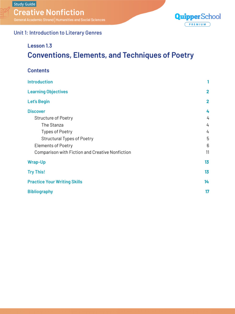 CNF11 12 Q1 0103M SG Conventions Elements and Techniques of Poetry ...