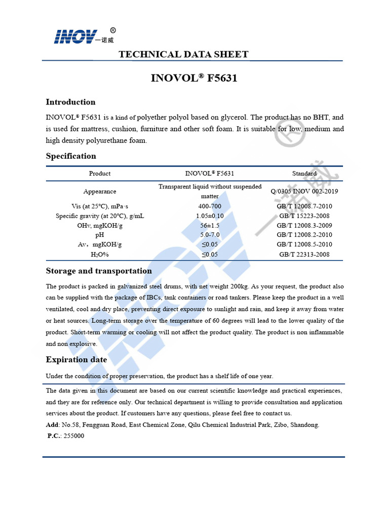 1_3_INOVOL F5631 Polyether Polyol TDS(3) | PDF