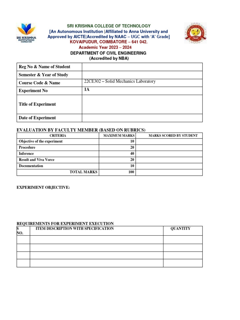 SOLID MECHANICS LAB MANUAL Rub | PDF | Rubric (Academic ...