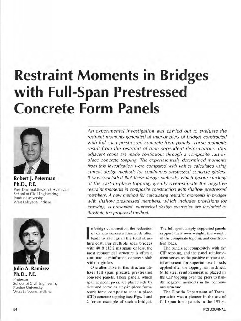 Restraint Moments in Bridges With Full-Span Prestressed Concrete Form ...