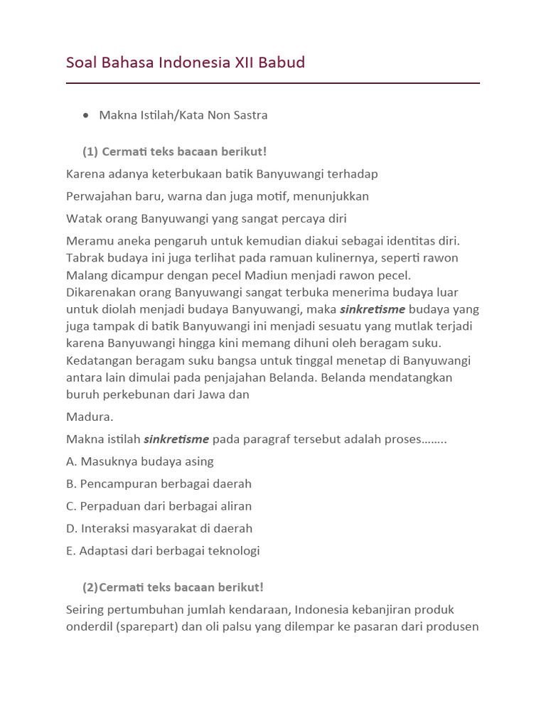 Soal Bindo XII | PDF