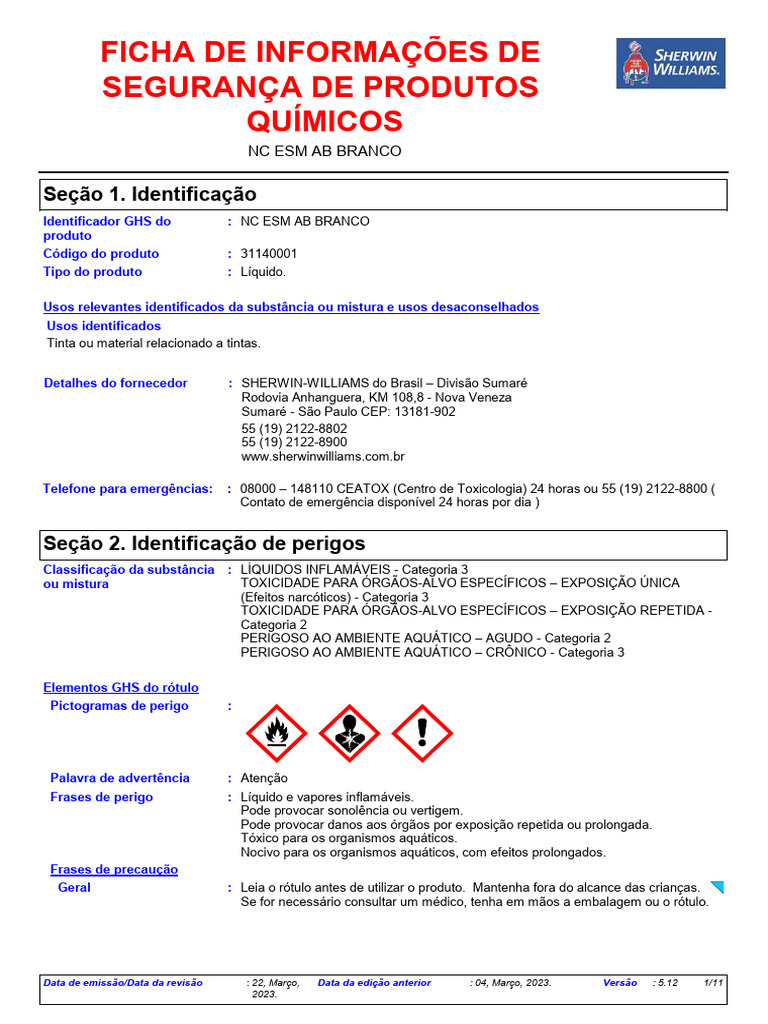 FISPQ - Sherwin-Williams NOVACOR | PDF