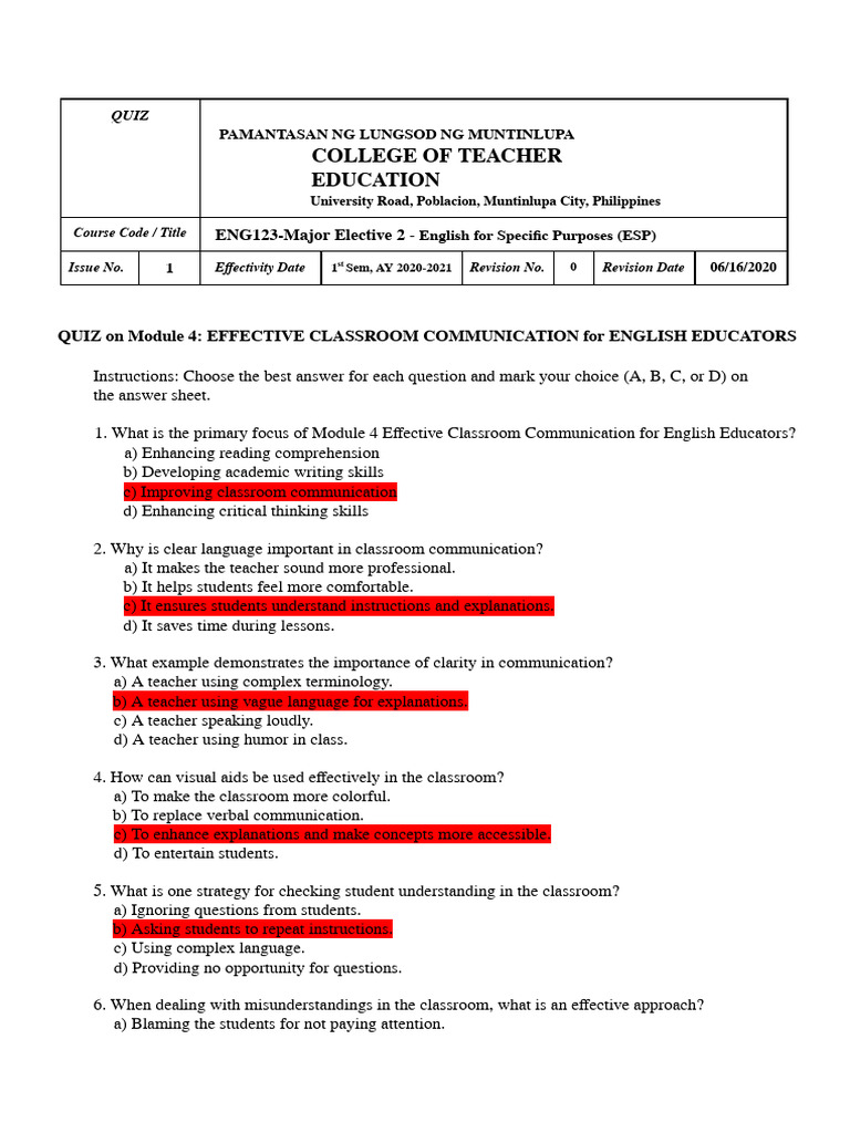 ESP_English for Specific Purposes_04 Module 4_QUIZ | PDF | Learning ...