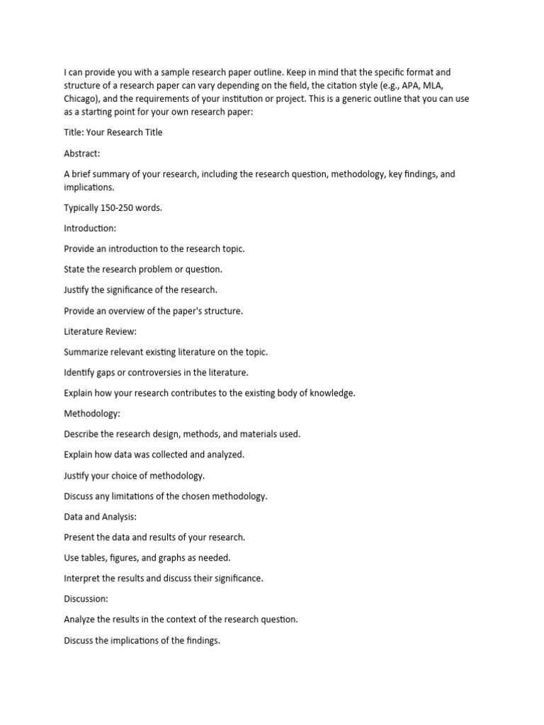 Sample Research Paper Outline | PDF