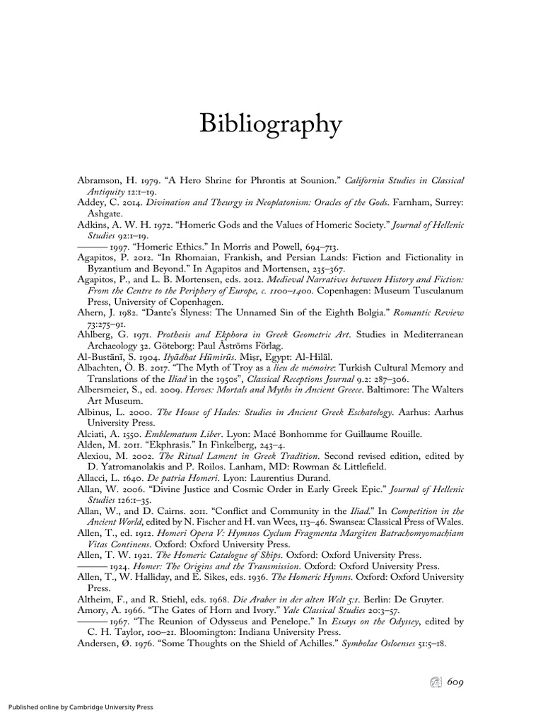 Homer - Bibliography - Cambridge Guide | PDF | Homer | Greek Mythology