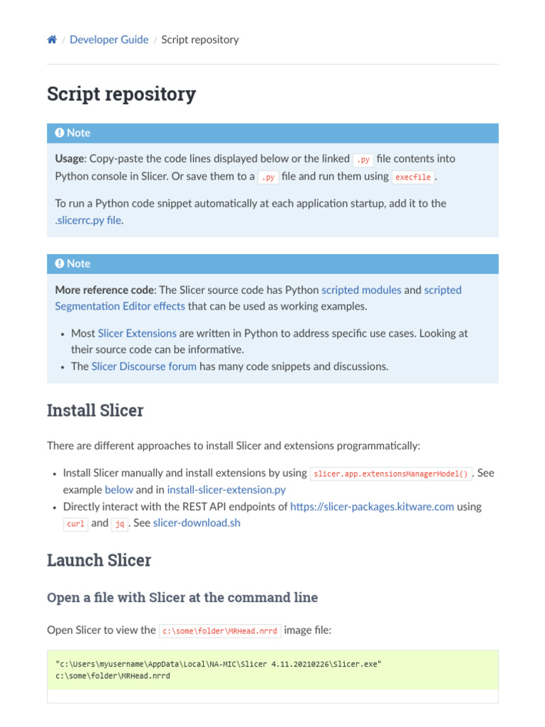 Slicer. Script Repository - 3D Slicer Documentation | PDF