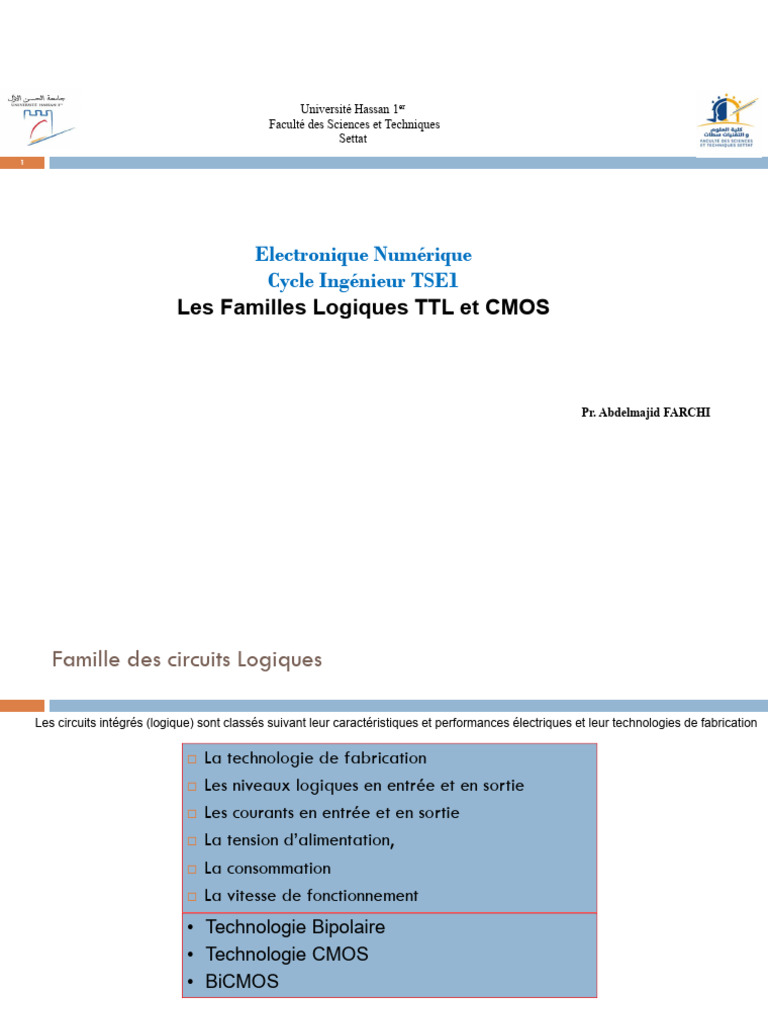 Familles Logiques TTL et CMOS | PDF | CMOS | Technologie numérique