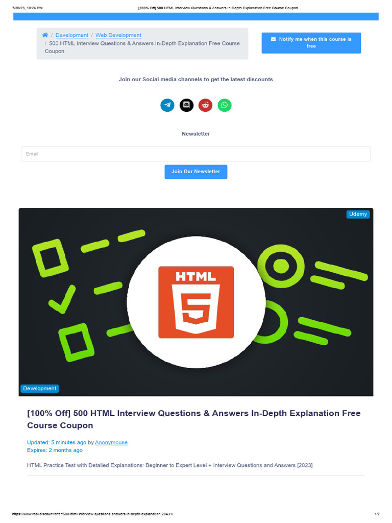 (100% Off) 500 HTML Interview Questions & Answers In-Depth Explanation Free Course Coupon | PDF ...