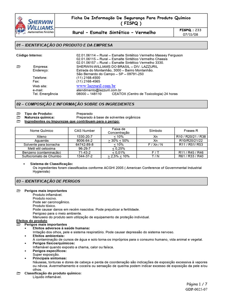 Fispq-Rural-Esmalte Sintético-Vermelho | Download grátis PDF | Química ...