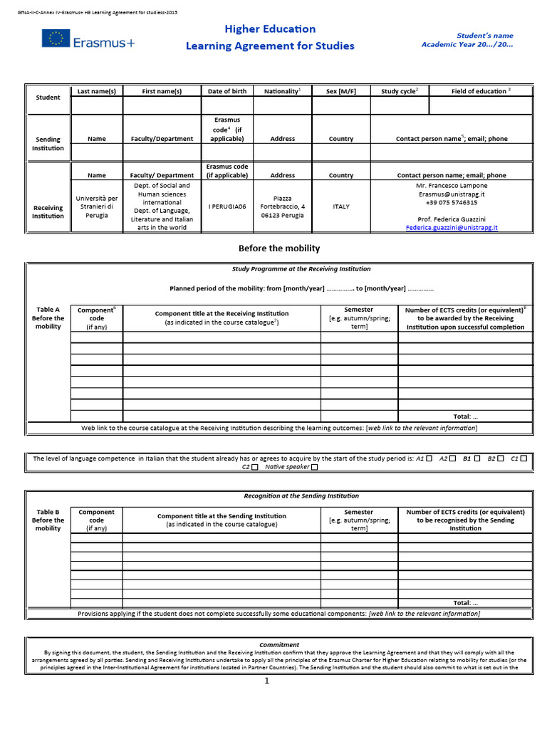 Erasmus+ Learning Agreement Guide | PDF | Academic Degree