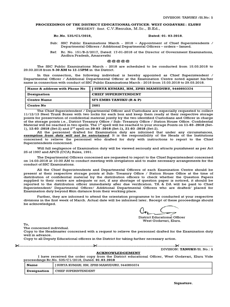 SSC Exam Chief Superintendents Appointed | PDF