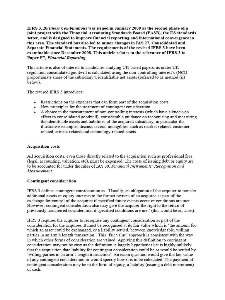 Ifrs 3 Business Combinations Acca V | PDF | Goodwill (Accounting) | Fair Value