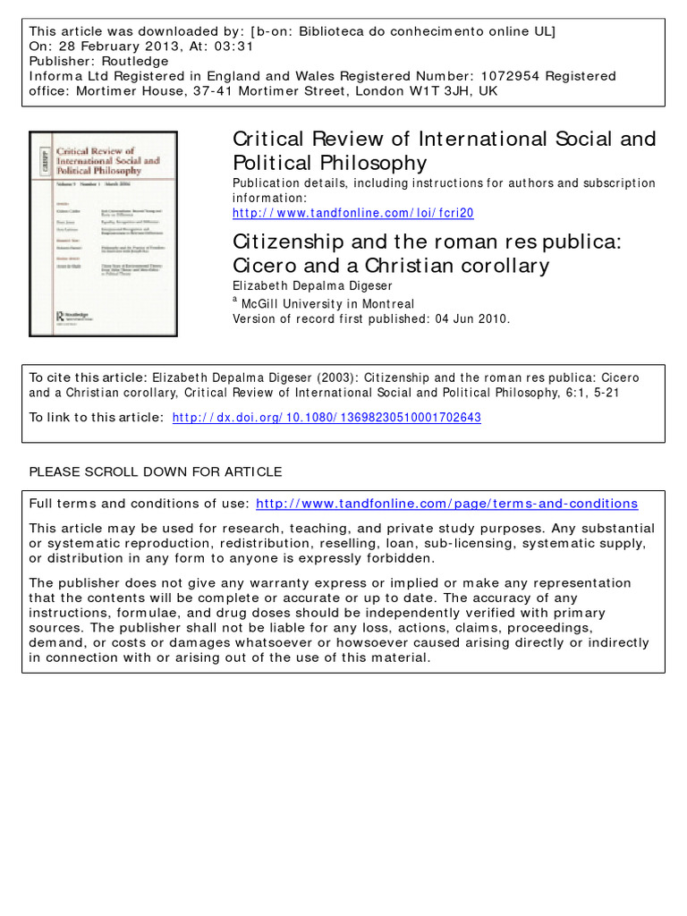 DEPALMA Citizenship and Roman Res Publica | PDF | Citizenship | Cicero