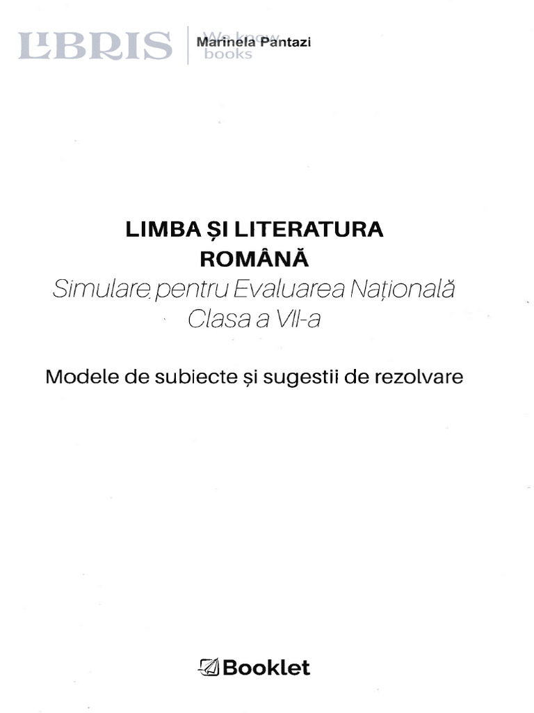 Limba Si Literatura Romana - Simulare Pentru Evaluarea Nationala - Clasa 7 - Marinela Pantazi | PDF