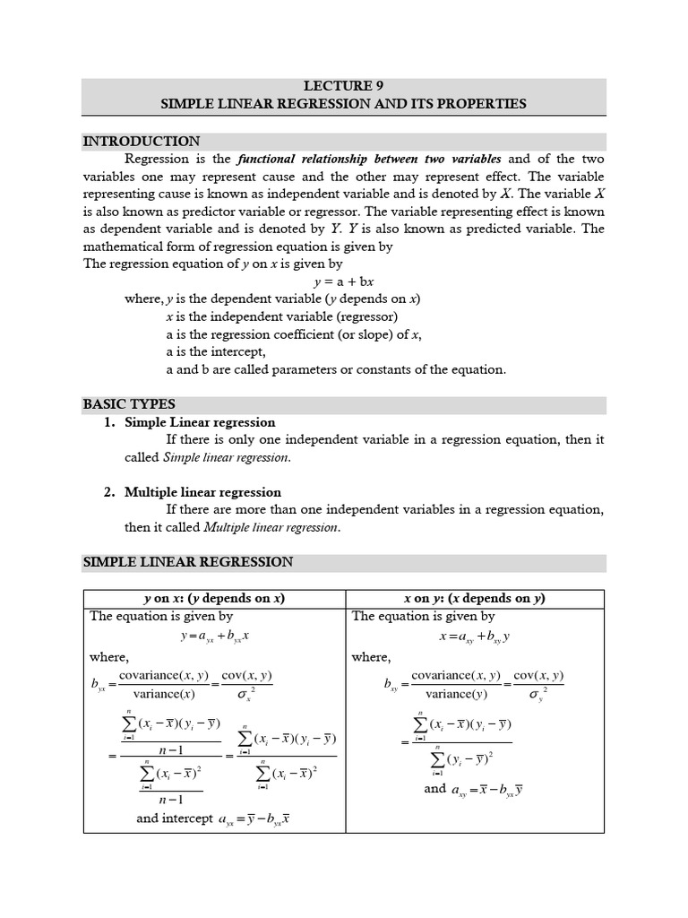 Simple Linear Regression and Its Properties 82 | PDF | Regression ... Simple Linear Regression and Its Properties 82 | PDF | Regression ...