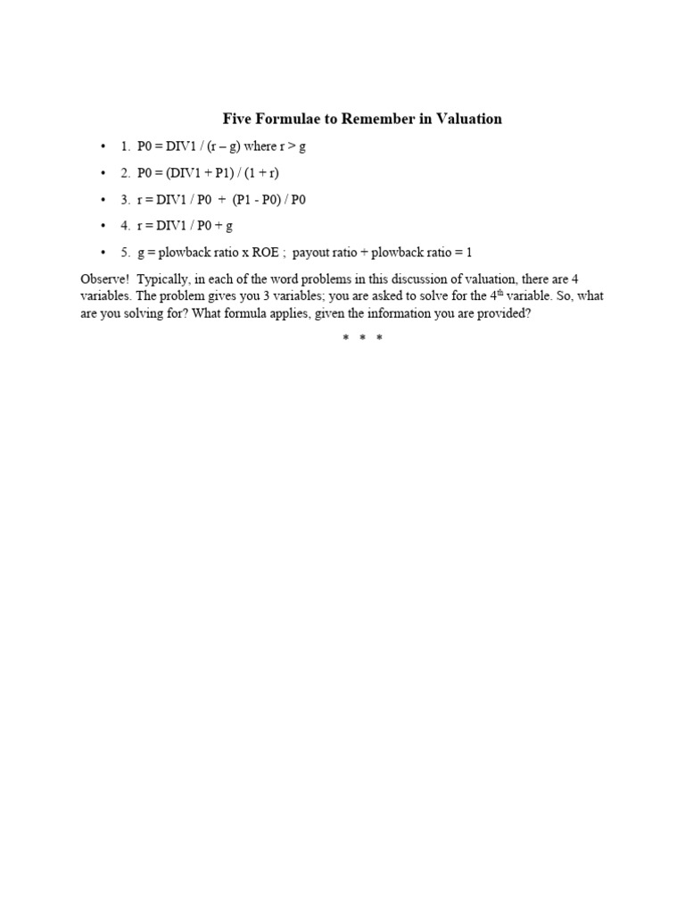 Fina5390 2022 Five Formulae To Remember Mar2022 | PDF | Teaching Methods & Materials