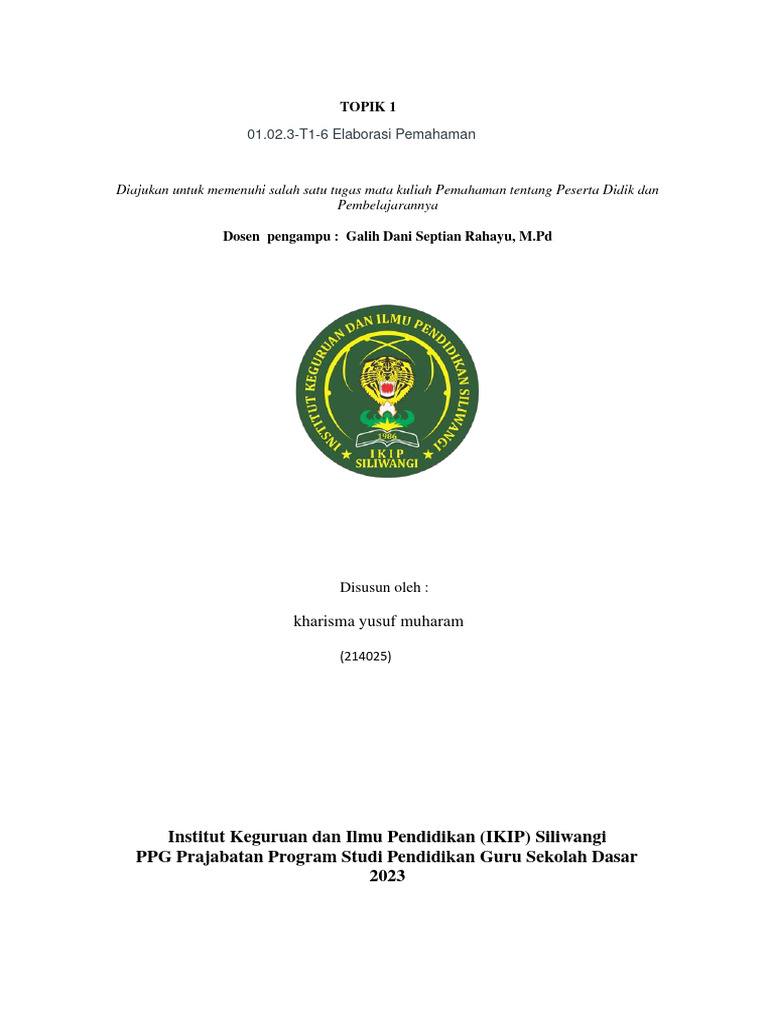01.02.3-T1-6 Topik 1 Elaborasi Pemahaman Peserta Didik - Kharisma Yusuf M | PDF