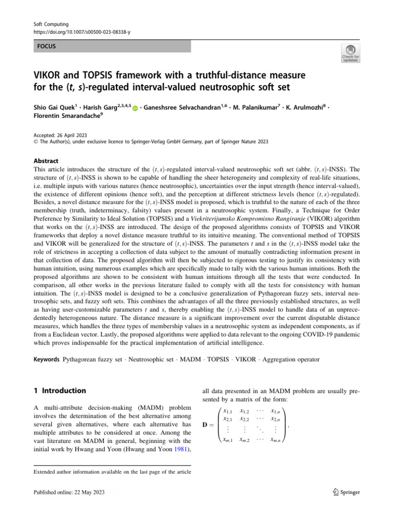 VIKOR and TOPSIS Framework With A Truthful-Distance Measure For The (T, S) - Regulated Interval ...