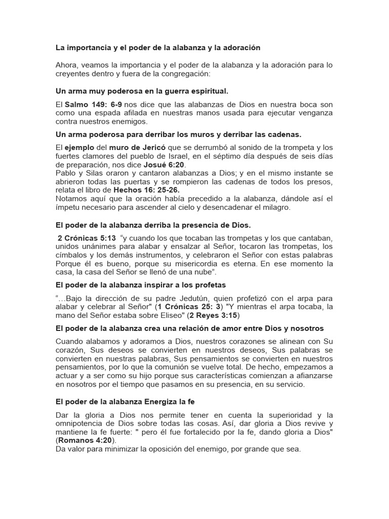La Importancia y El Poder de La Alabanza y La Adoración | PDF | Libros de Samuel | Creencia ...