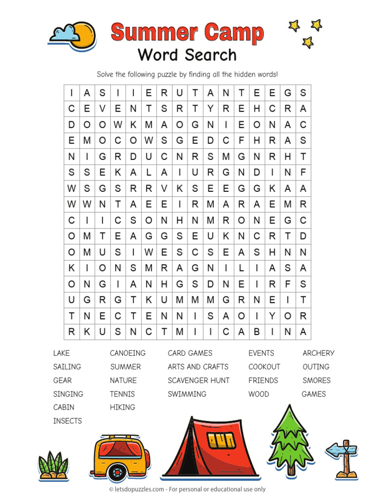 Summer Camp Word Search | PDF | Word Search | Puzzles