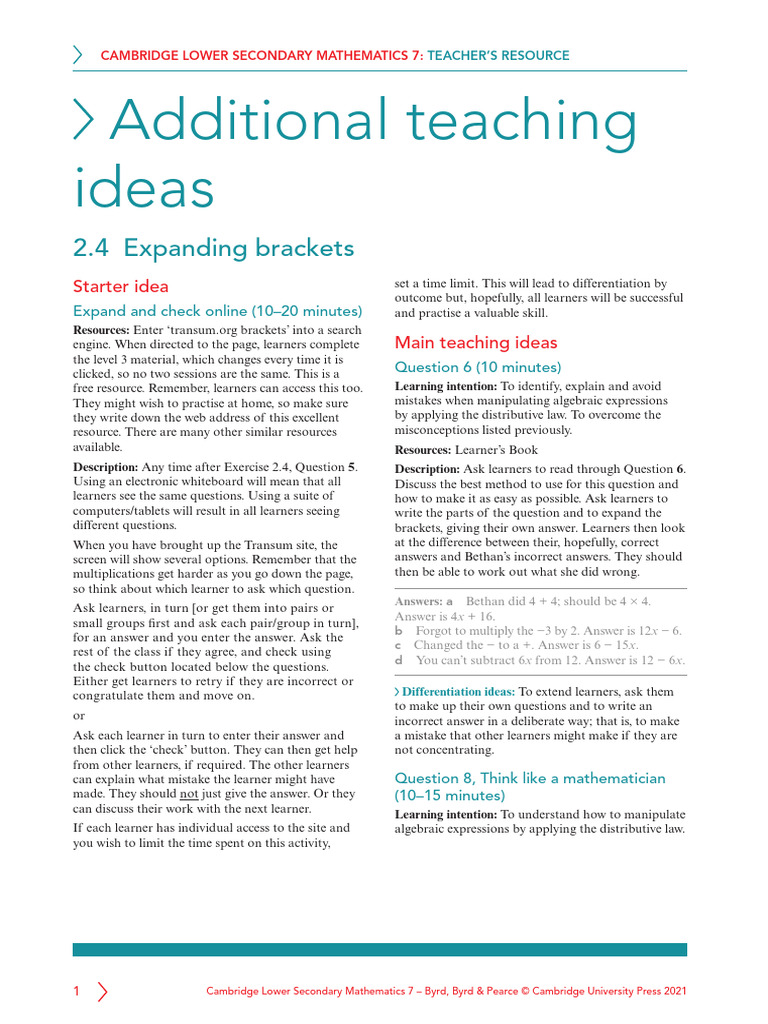 Additional Teaching Ideas 2.4 | PDF | Human Communication | Cognition