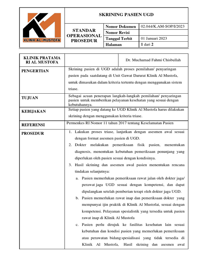 SOP Skrining Pasien UGD | PDF