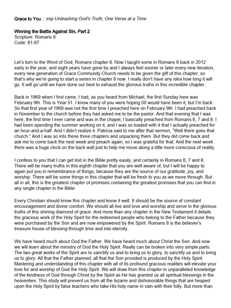 Winning The Battle Against Sin, Part 2 Oct 16 2023 | PDF | Jesus ...