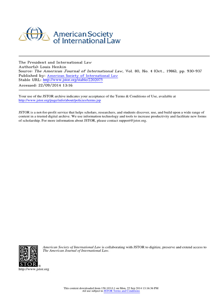 Louis Henkin, The President and International Law | PDF | Law Of The ...