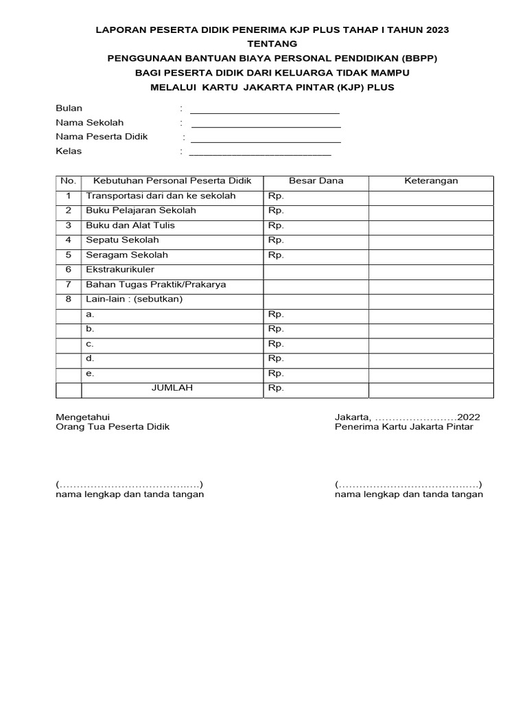 Laporan KJP 2023 | PDF