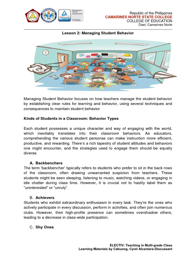 LESSON 2 Managing Student Behavior - CABUONG | PDF