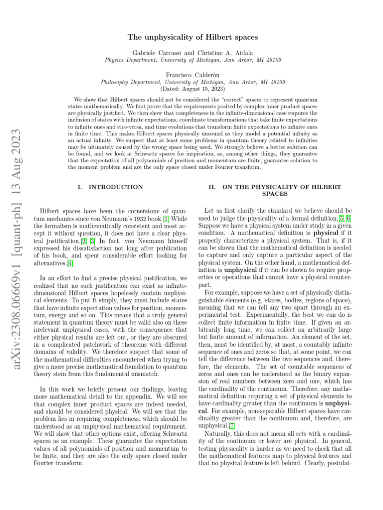 The Unphysicality of Hilbert Spaces | PDF