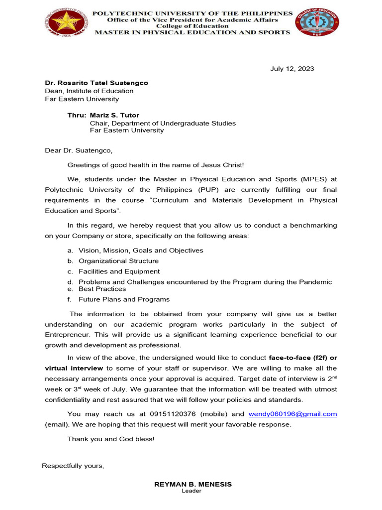 Benchmarking Request for MPES Program | PDF