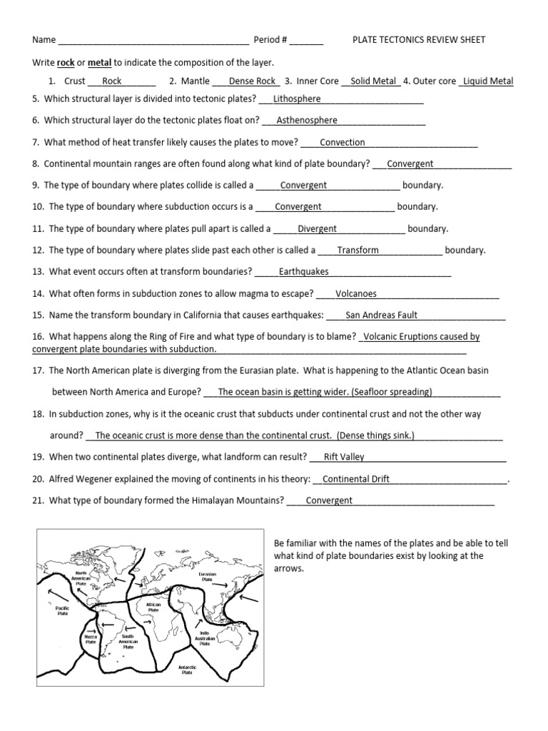 Plate Tectonic Test Review With Answers | PDF | Plate Tectonics ...