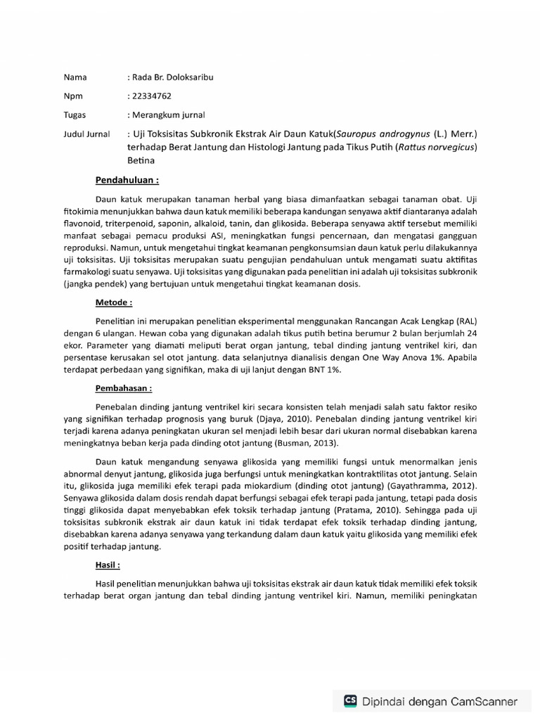 Rada Br. Doloksaribu Tugas Analisis Hayati Rangkum | PDF