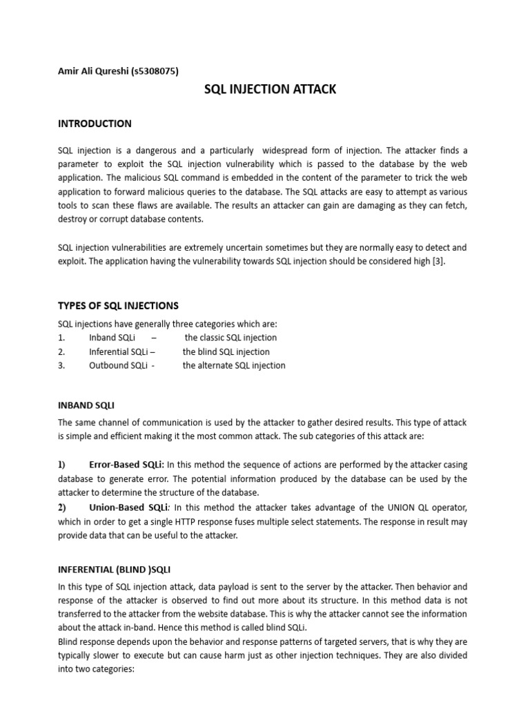 SQL Injection Attack | PDF | Databases | Sql