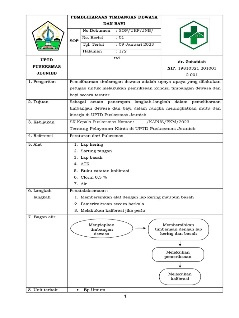 Sop Pemeliharaan Timbangan S | PDF