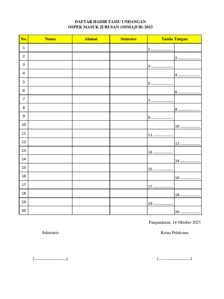 Daftar Hadir Panitia Dan Peserta Osmajur | PDF | Griya & Taman