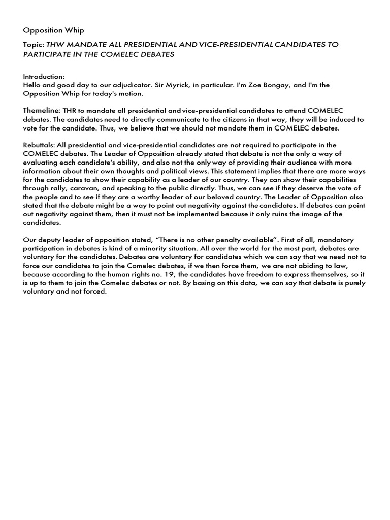 Opposition Whip (Script) | PDF