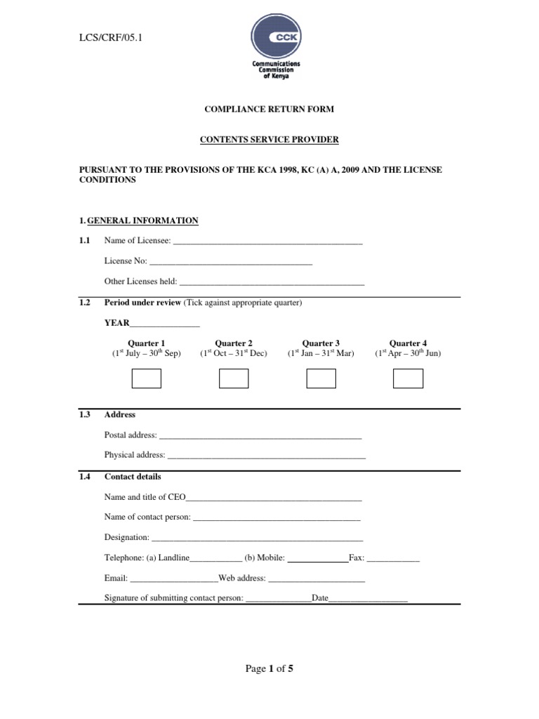 CSP Compliance Form | Telecommunications | Electronics | Free 30-day ...