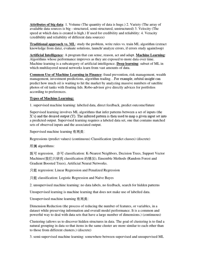 Summary Data Analytics Machine Learning Download Free Pdf