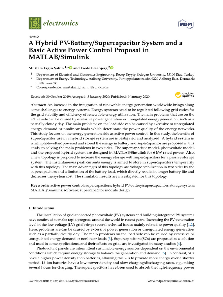 Hybrid PV-Battery Supercapacitor System | PDF | Photovoltaics | Electricity