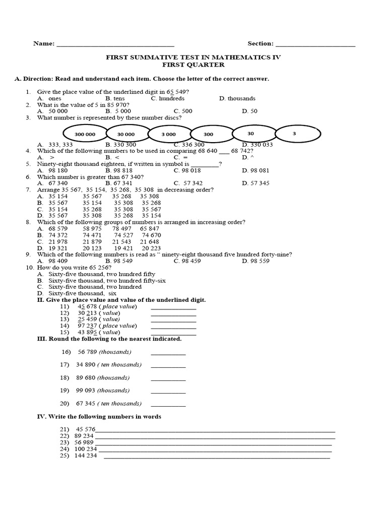 First Summative Test in Mathematics Iv | PDF | Mathematics